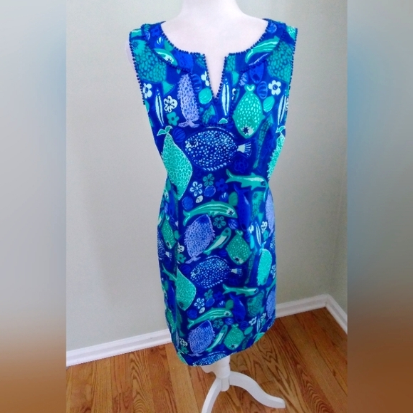 Talbots | Dresses | Talbots Blue And Green Patterned Dress | Poshmark